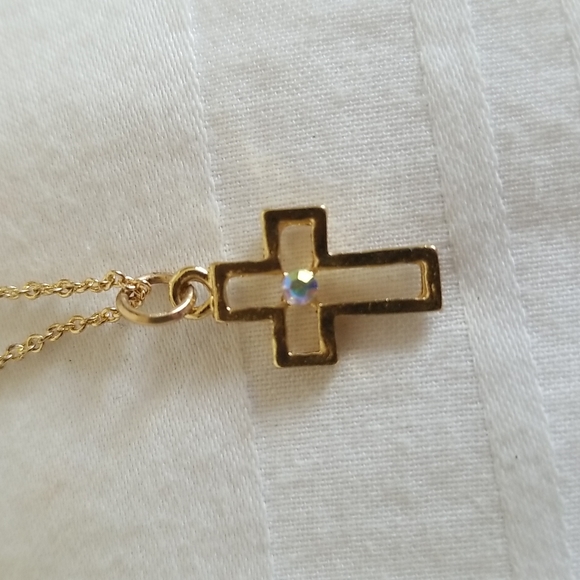 Jewelry | New Gold Cross Cut Out Rhinestone Necklace | Poshmark